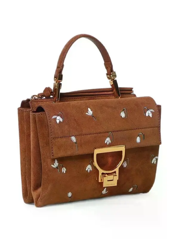 COCCINELLE Floral Embroidered Suede Tote Bag