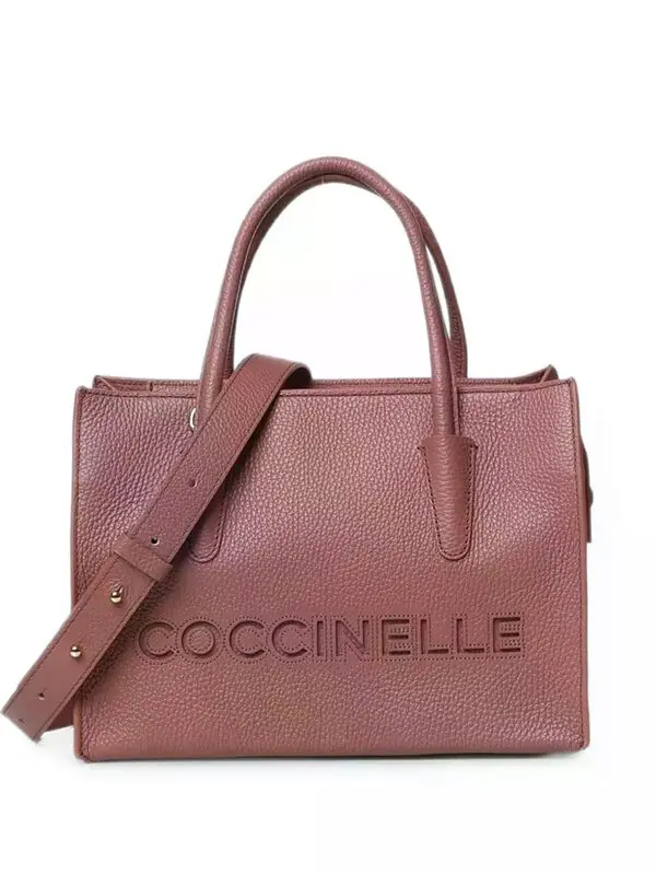 COCCINELLE Logo-embossed Grained Leather Tote Bag - Pink