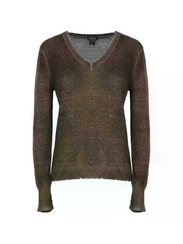 Avant Toi Distressed-effect V-neck Sweater - Brown