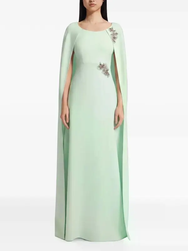 Safiyaa Yuna Crystal-embellished Cape-sleeve Maxi Dress - Green