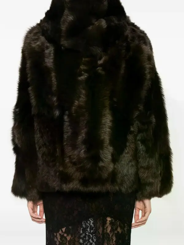 YVES SALOMON Hooded Fur Jacket - Brown