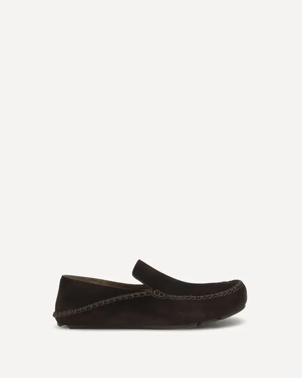 Loewe Rambla Loafers In Suede Calfskin - Brown