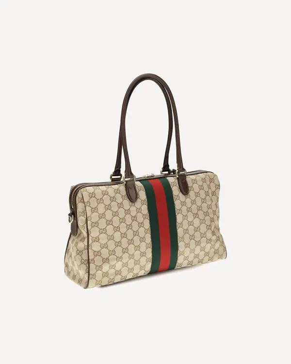 Gucci Large Horsebit Web Top Handle Bag - Beige