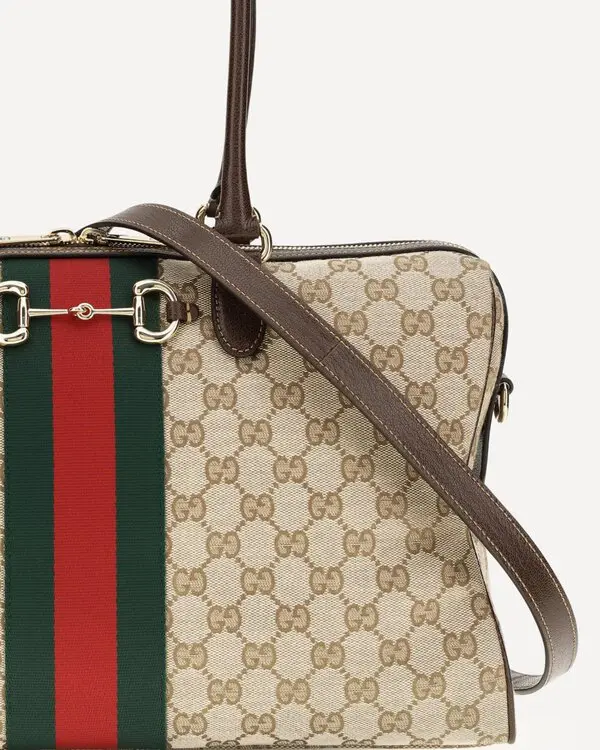 Gucci Large Horsebit Web Top Handle Bag - Beige