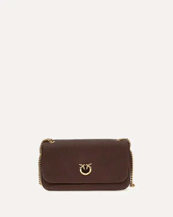 Pinko Love Birds Click Soft Horizontal Leather Shoulder Bag - Brown