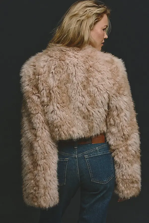Free People Supernova Cropped Faux Fur Jacket - Ivory Combo