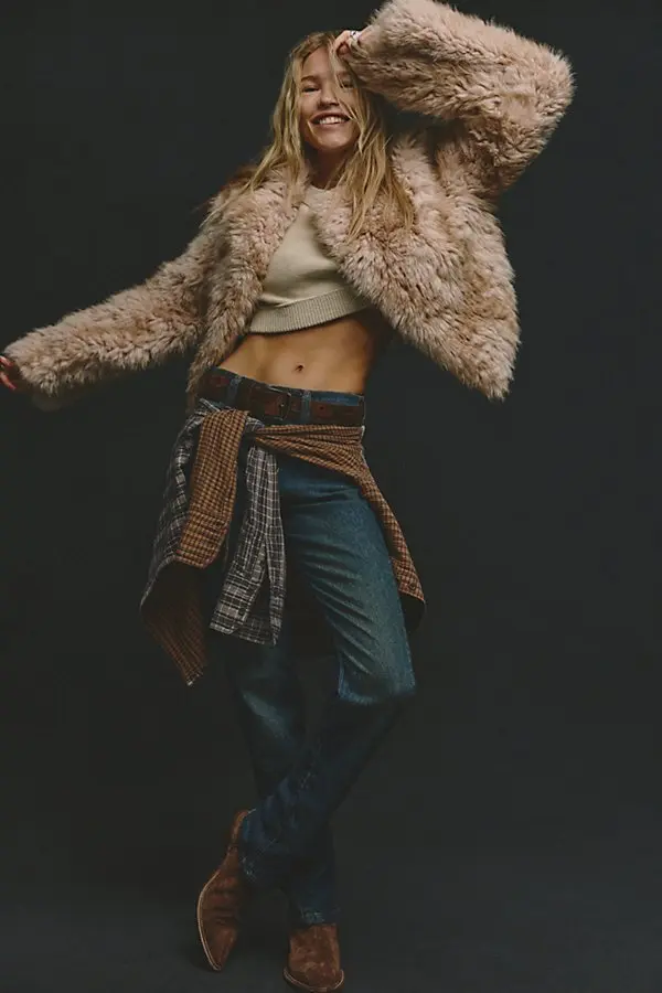 Free People Supernova Cropped Faux Fur Jacket - Ivory Combo