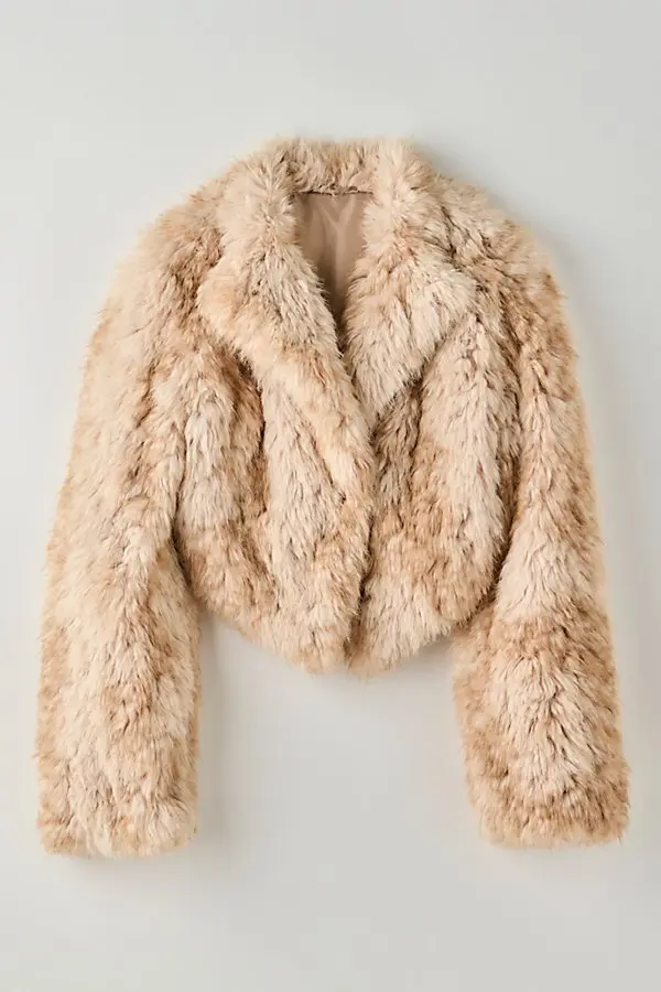 Free People Supernova Cropped Faux Fur Jacket - Ivory Combo
