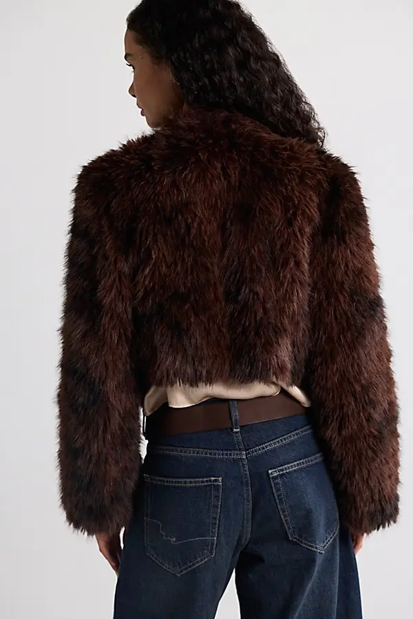 Free People Supernova Cropped Faux Fur Jacket - Mochaccino Combo
