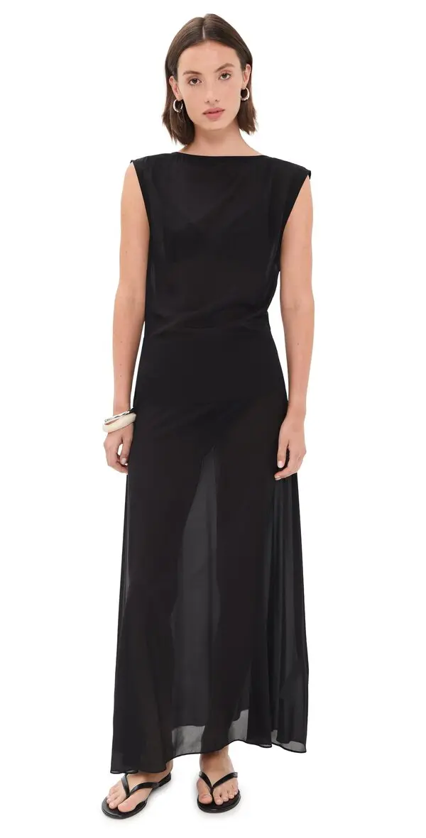 ST. AGNI Stretch Silk Bateau Dress - Black