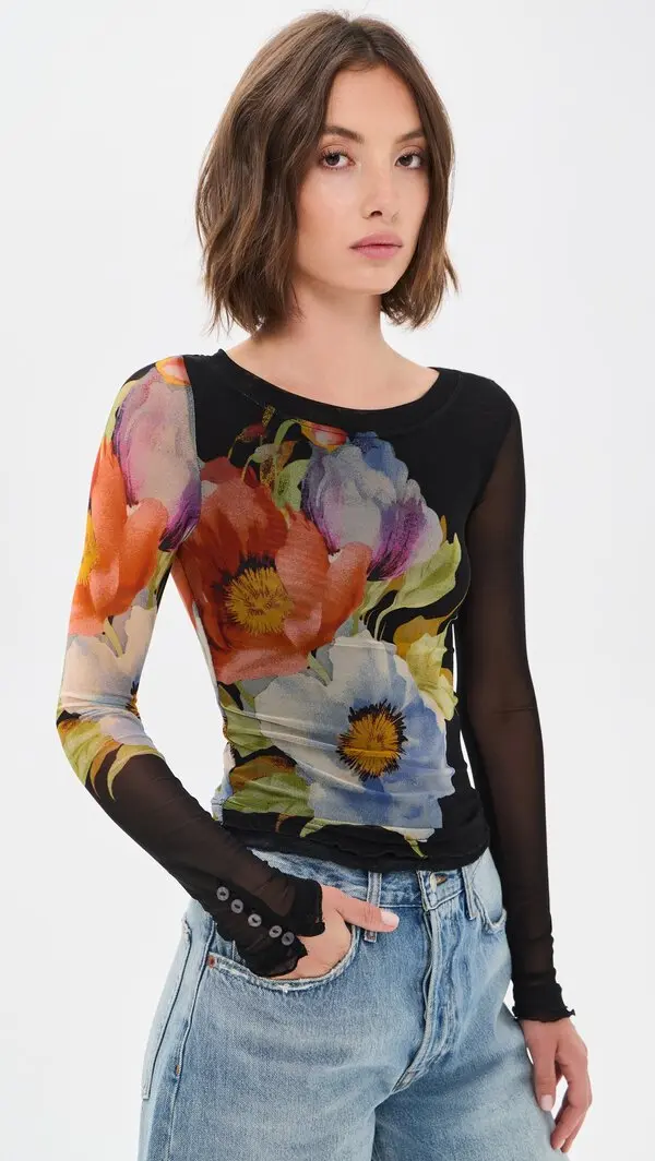 Free People Lilly Printed Long Sleeve Tee
