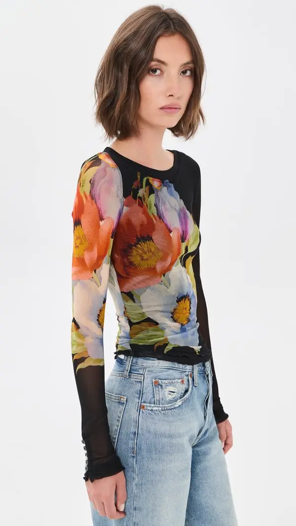 Free People Lilly Printed Long Sleeve Tee
