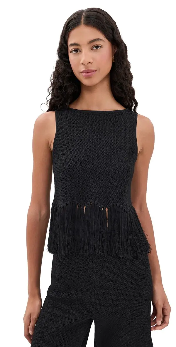 English Factory Fringe Detailed Sleeveless Knit Top - Black