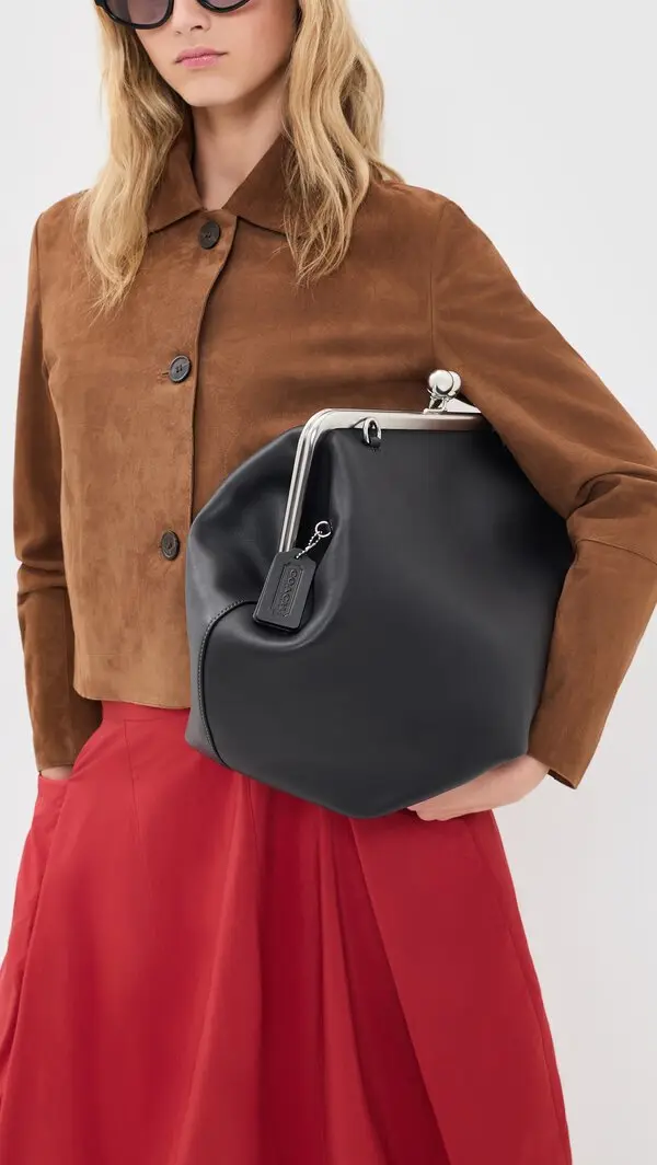 COACH Large Leather Kiss-lock Frame Bag