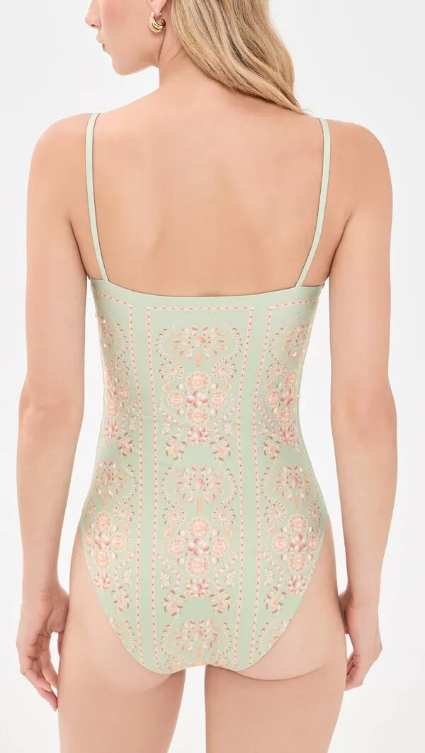 Agua Bendita Printed Embellished One Piece Swimsuit