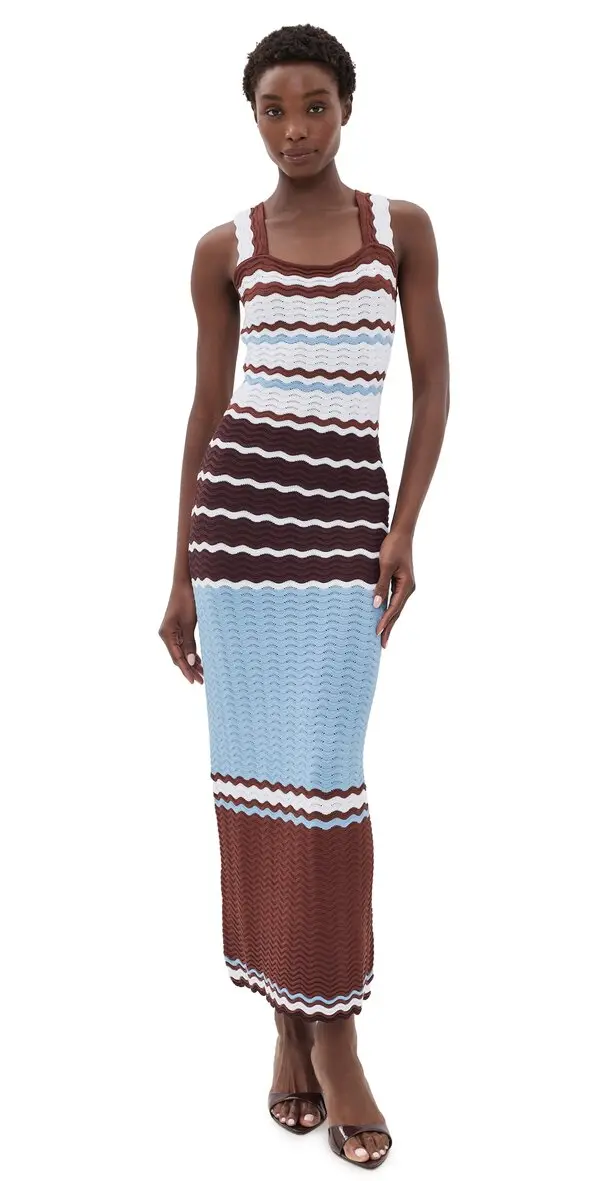 English Factory Crochet Midi Dress - Brown Multi