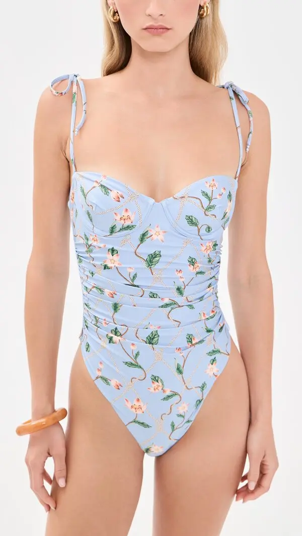 Agua Bendita Ruched Floral Print One Piece With Underwire Cups