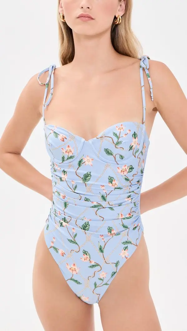 Agua Bendita Ruched Floral Print One Piece With Underwire Cups