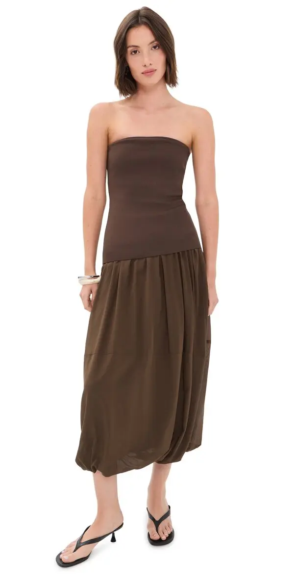 ST. AGNI Strapless Balloon Hem Dress - Cedar