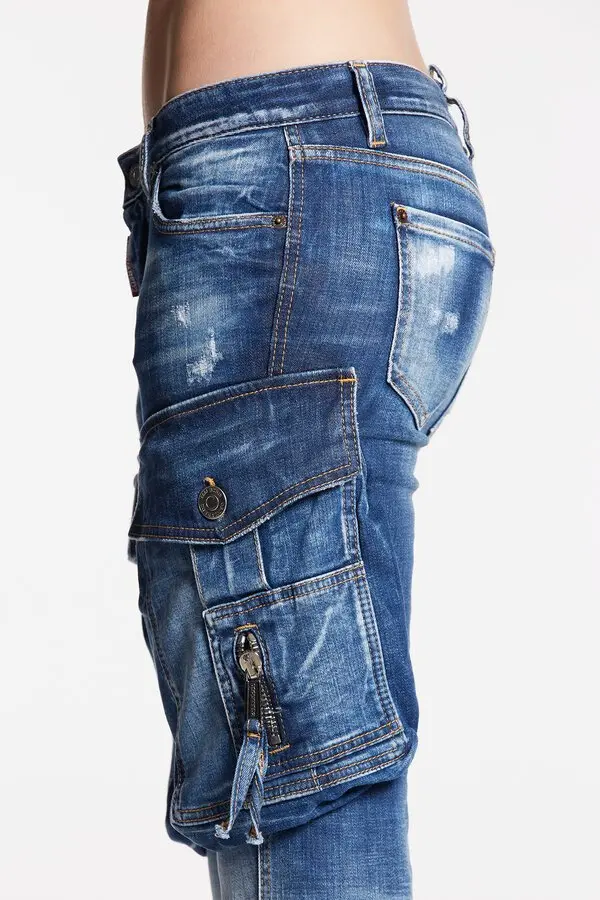 Dsquared2 Medium Vintage Wash Trumpet Cargo Jeans With Zipped Cuffs