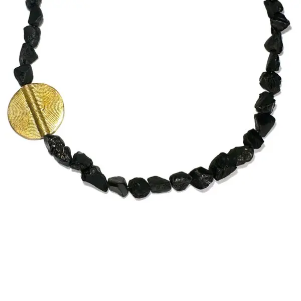 Rachel Nathan Black / Gold Raw Spinel & Brass Medallion Necklace - Black/gold