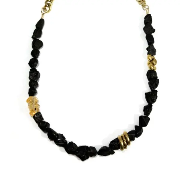 Rachel Nathan Black / Yellow Stormy Sunset: Raw Spinel & Citrine Necklace - Black/yellow