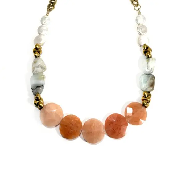 Rachel Nathan Pink / White / Blue Peach Aventurine Coin - Pink/white/blue