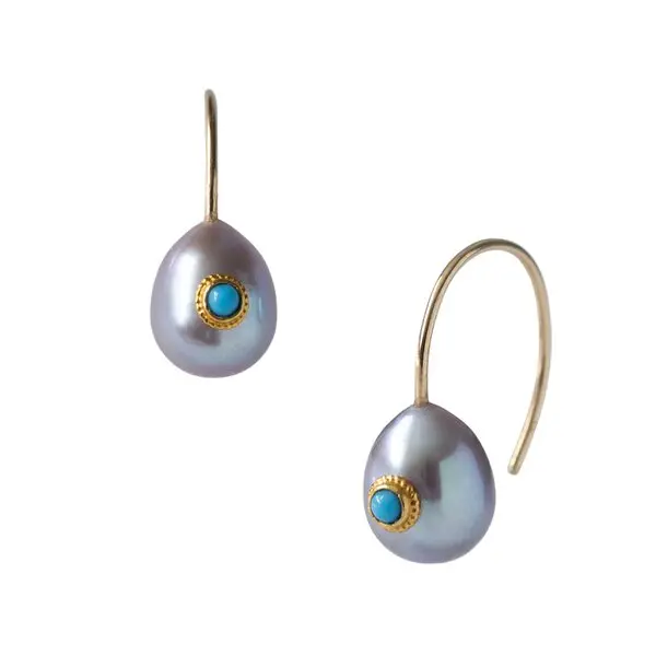 BOMBYX HOUSE Gray Pearl Turquoise Hook Earrings - Grey