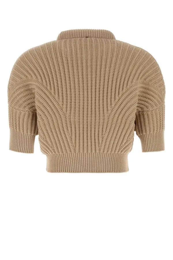 Sportmax Beige Cotton Blend Ribbed Sweater - Brown