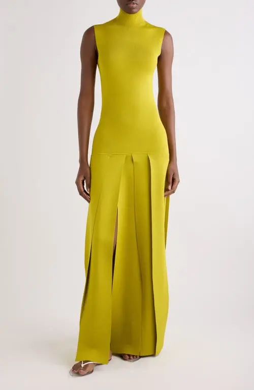 Alaïa Pleated Funnel Neck Sweater Dress