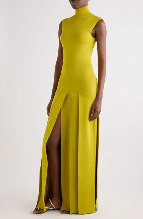 Alaïa Pleated Funnel Neck Sweater Dress