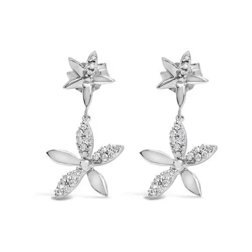 HAUS OF BRILLIANCE Sterling 1/5 Cttw Diamond Double Star Dangle Earrings - Silver