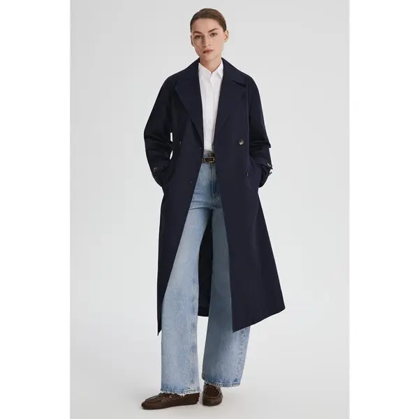OROLAY Maxi Oversized Trench Coat - Navy