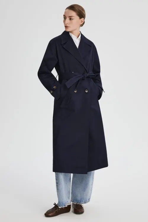 OROLAY Maxi Oversized Trench Coat - Navy
