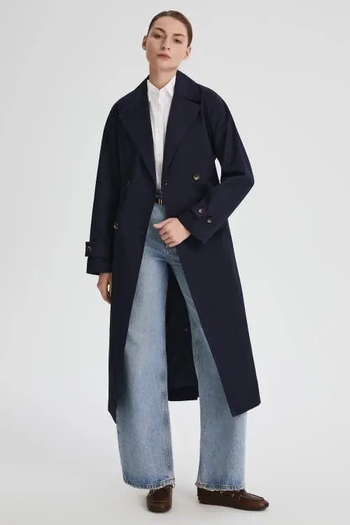 OROLAY Maxi Oversized Trench Coat - Navy