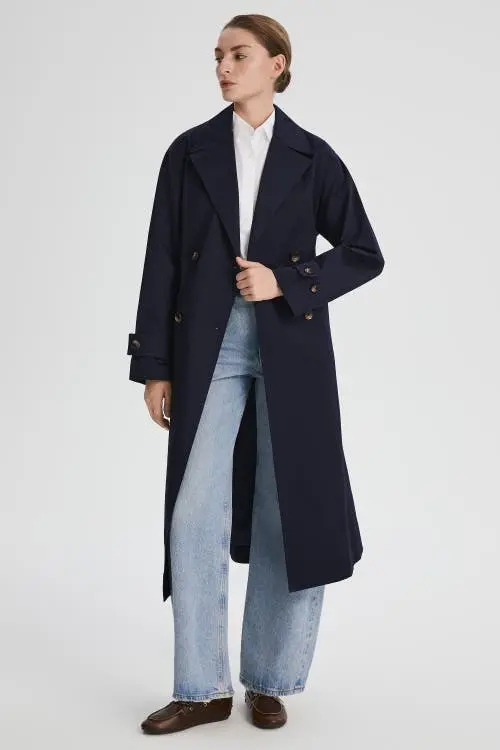 OROLAY Maxi Oversized Trench Coat - Navy