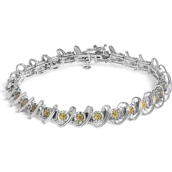 HAUS OF BRILLIANCE 925 Sterling 3/4 Cttw Yellow Diamond Illusion Plate Looped Link Bracelet - Silver