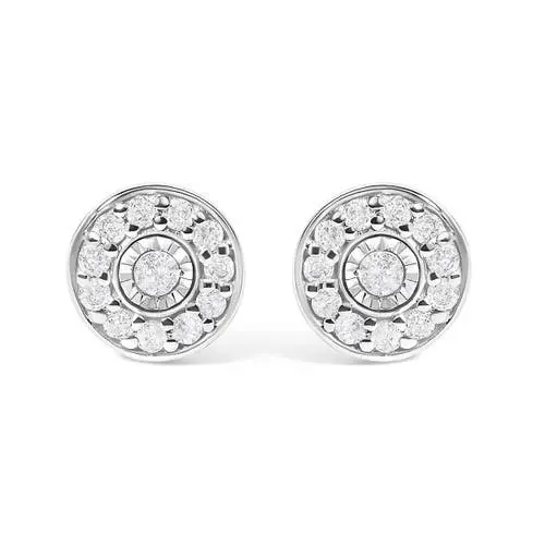 HAUS OF BRILLIANCE 925 Sterling 1/4 Cttw Diamond Miracle Set Solitaire With Halo Stud Earrings - Silver