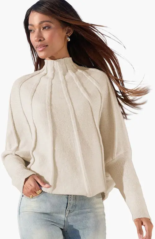 LASCANA Mock Neck Ribbed Sweater - Beige