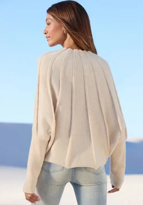 LASCANA Mock Neck Ribbed Sweater - Beige