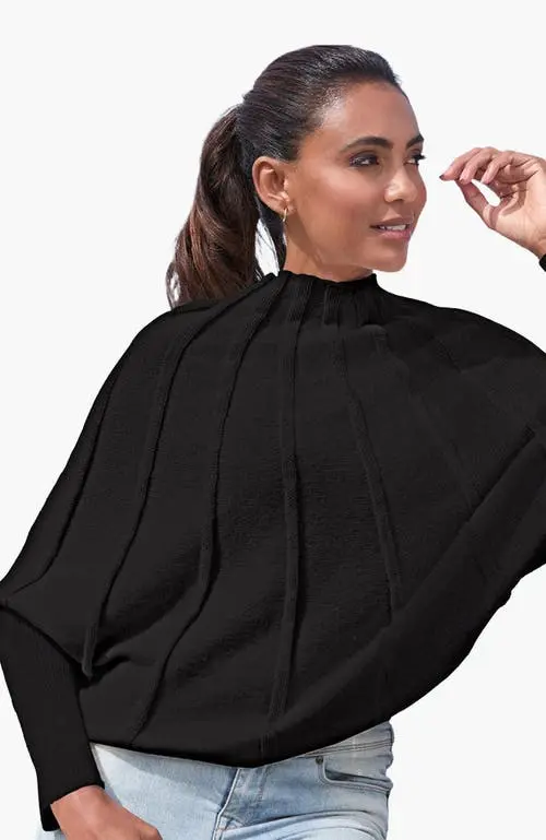 LASCANA Mock Neck Ribbed Sweater - Black