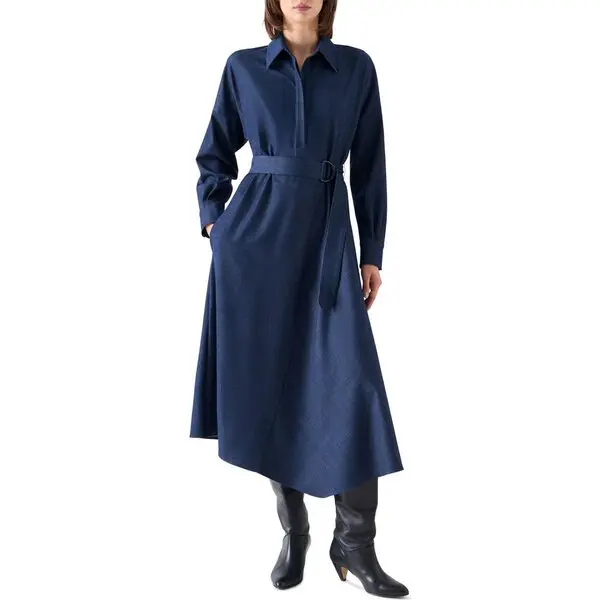 Akris Fluid Techno Cotton Denim Shirt Dress