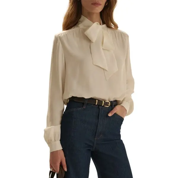 FAVORITE DAUGHTER The Simone Floral Tie Neck Top - Ivory