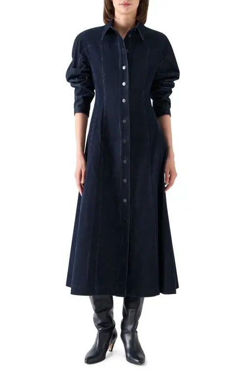 Akris Long Sleeve Corduroy Fit & Flare Shirtdress - Navy