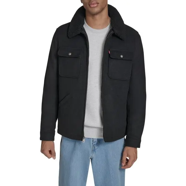 LEVI'S Brushed Twill Depot Jacket With Faux Shearling Collar - Black
