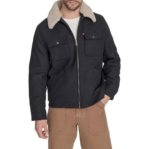 LEVI'S Brushed Twill Depot Jacket With Faux Shearling Collar - Navy