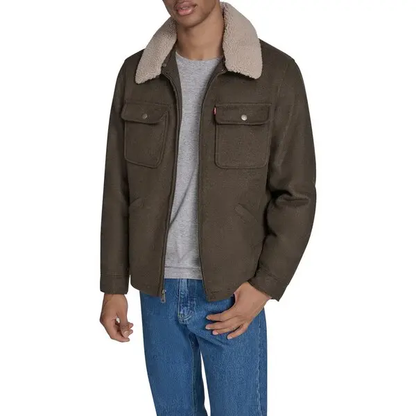 LEVI'S Brushed Twill Depot Jacket With Faux Shearling Collar - Olive