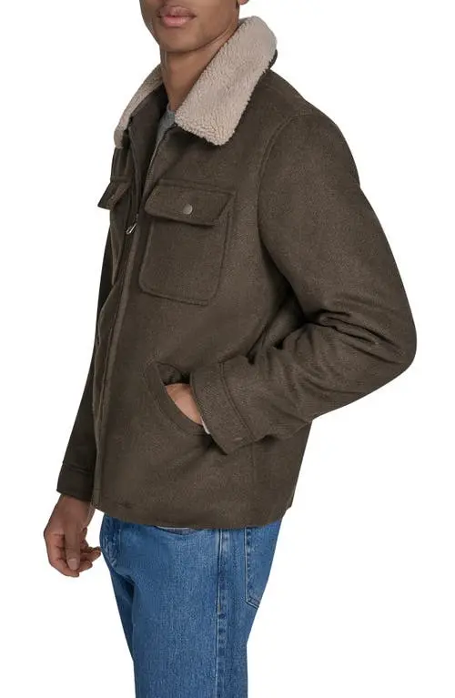 LEVI'S Brushed Twill Depot Jacket With Faux Shearling Collar - Olive