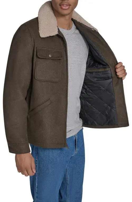 LEVI'S Brushed Twill Depot Jacket With Faux Shearling Collar - Olive