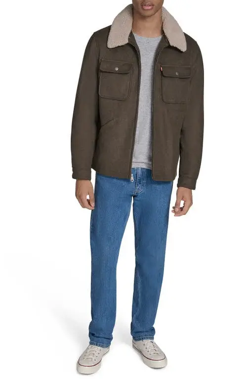 LEVI'S Brushed Twill Depot Jacket With Faux Shearling Collar - Olive